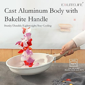 ESLITE LIFE Nonstick Ceramic Frying Pans Skillets Set, Non-Toxic Egg Omelette Kitchen Cooking Pans Compatible with All Stovetops (Gas, Electric & Induction), PTFE & PFOA Free (White)