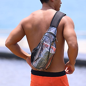 AROUVOG Clear Sling Bag, Stadium Approved Mini PVC Crossbody Shoulder Backpack, Transparent Casual Chest Daypack for Women & Men, Perfect for Hiking, Stadium or Concerts, Black, One Size