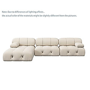 MGH Convertible Modular Minimalist Sofa with Ottomans, L-Shaped Velvet Sectional Couches, 4-Seat Sofa with Reversible Chaise for Living Room (Beige)