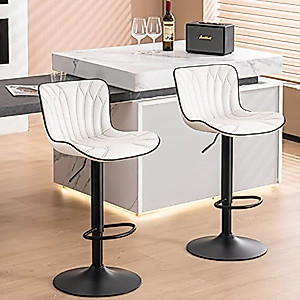YOUNUOKE Counter Height Bar Stools for Kitchen Island Set of 2, 24 inch Metal White Barstools, Swivel Counter Stools Chair with Back