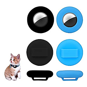TOYMIS 2 Pcs Pet Collar Holders Compatible with AirTag, Silicone Cat Collar Holder Dog Collar Holder 3/8" Collar Tag Holders for Pets Dog Cat Children Elderly Bags (Black, Blue)