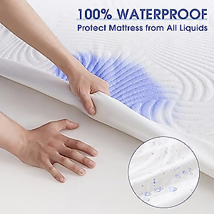 Waterproof Mattress Protector Queen Size - Cooling Bamboo Rayon Mattress Cover, Soft Breathable Noiseless 3D Air Fabric Bed Mattress Pad Covers, Machine Washable, 8-21" Deep Pocket