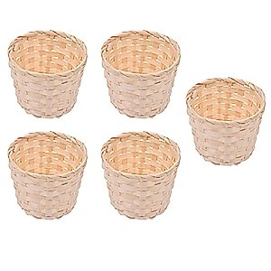 HANABASS 5pcs Desktop Weaving Storage Basket, Small Household Wood Woven Storage Box for Debris Crafts Toys Jewelry Organizer Desk Decoration Desktop Flower Pot Garbage Can