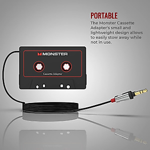 Monster Aux Cord Cassette Adapter 800 - iCarPlay for Car Tape Deck, Auxiliary To Dashboard, MP3 Player, iPod and iPhone - 3 ft Black Cable