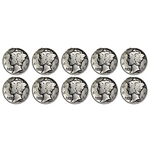 $1 Face Silver Mercury Dimes 1916-1945 Fine