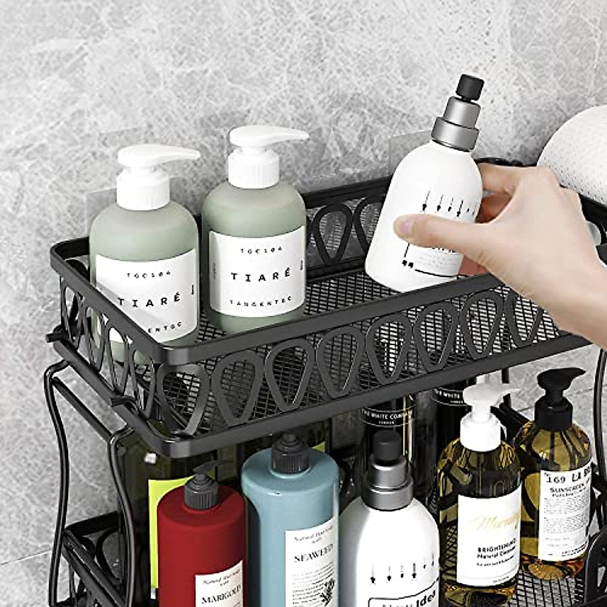 ZONEEAKO 2-Tier Toilet Storage Rack with Toilet Paper Holder and Mesh Design - Black, Durable Carbon Steel Material, Space-Saving, Easy to Assemble and Clean, Ideal for Bathroom Use (Black)