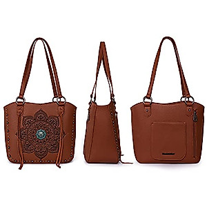 Montana West Western Tote Bag for Women Concealed Carry Shoulder Handbag Tooling Vegan Leather Purses with Wallet Brown MBB-MWC-144W-BR