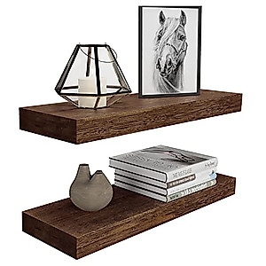 BAMFOX Floating Wall Shelf Set of 2,Natural Bamboo Wall Decor Storage Shelf，Wall Mount Display Rack for Bedroom, Living Room, Bathroom, Kitchen, Office and More