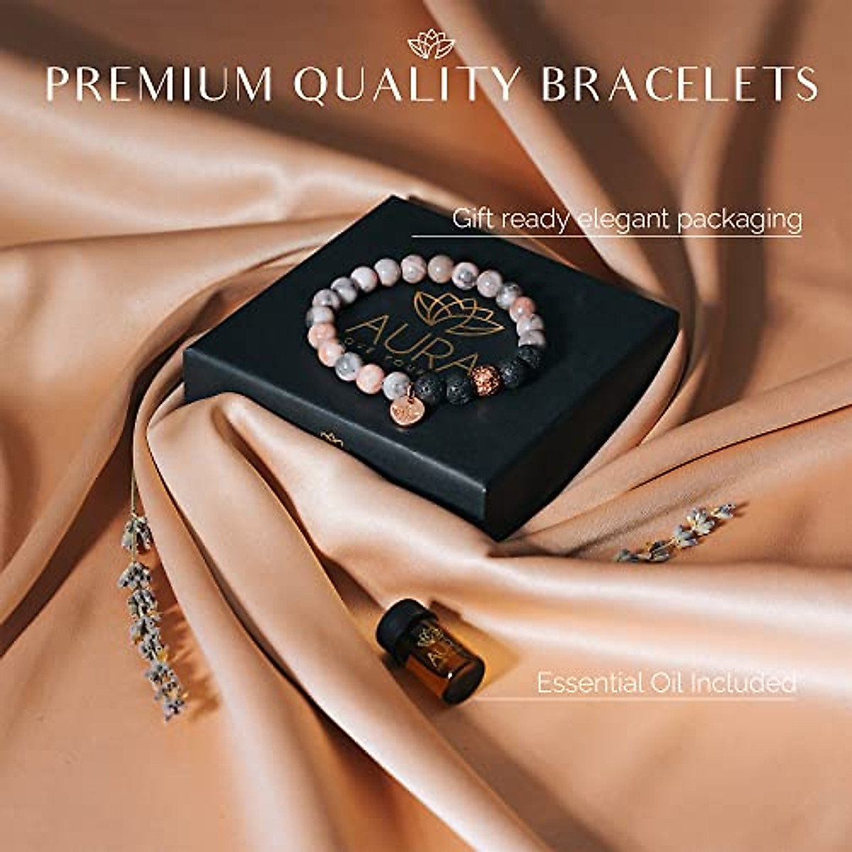 Relaxation Gift for Women - Lava Rock Bracelet, Yoga Beads with Lavender Essential Oil, Calming Aromatherapy Diffuser Stone Beaded Bracelet- Self Care, Healing, Stress Relief Gift for MOM