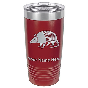 LaserGram 20oz Vacuum Insulated Tumbler Mug, Armadillo, Personalized Engraving Included (Maroon)
