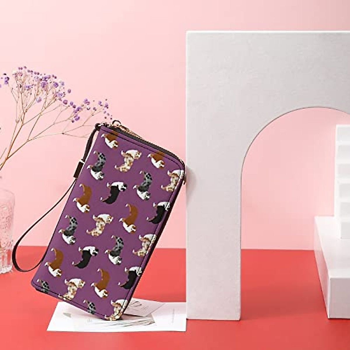 Australian Shepherd Dogs PU Leather Clutch Wallets Long Zip Purse Tote Handbag With Removable Wristlet For Women Girl's