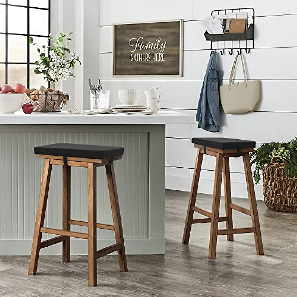 Tromlycs Saddle Stool Cushion Rectangular Bar Stool Seat Cushion Cover Rectangle with Velcro Strap Ties, 18x9.5 inches, 1 Piece, Black