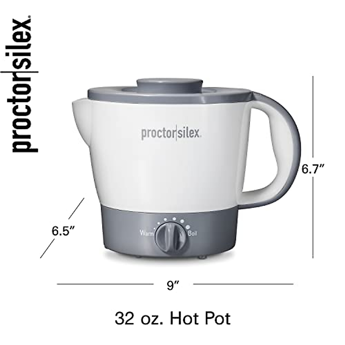 Proctor Silex 32oz Adjustable Temperature Electric Hot Pot Kettle for Tea, Boiling Water, Cooking Noodles and Soup, White (48507PS)