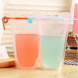 BESOKUSE Drink Pouches for Adults,Drink Pouches with Straws,Stand-Up Juice Pouches Clear Reusable Smoothie Pouch Bag(50PCS)