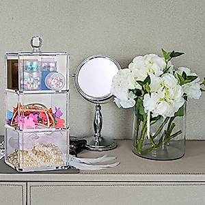 Hair Accessories Organizer for Girls, Stackable Hair Organizer Storage with Lids Acrylic Clear Hair Tie Organizer Bathroom Hair Bow Containers for Girls Headband Scrunchie Makeup Organizing (6 Pieces)