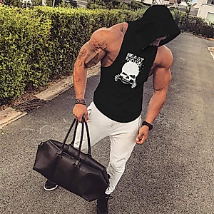 SZKANI Mens Skull Print Sleeveless Fitness Vest Bodybuilding Stringers Workout Tank Tops (Medium, Black(Single Dumbbell))