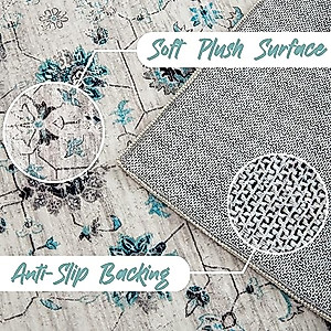 IMINROME Boho Area Rug 5x7 Machine Washable Foldable Thin Rug Oriental Floral Rugs for Living Room Retro Bohemian Distressed Rug for Bedroom Home Office Non-Slip Tribal Floor Cover