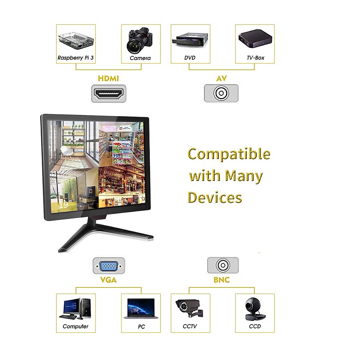 Cocar Security Monitor, 17 inch Security Monitor Screen, LCD CCTV Display for Home Security Systems Surveillance Camera STB PC, 1280x1024 Vesa Wall Mount Built-in Speaker, BNC/VGA/HDMI/Audio in Out