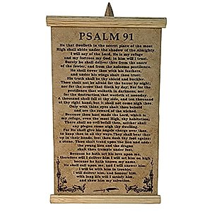 Psalm 91 He That Dwelleth in the Secret Place Prayer Blessing Scroll Decor Ready to Hang 14 x 8.5 in. Bible Verse Scripture Canvas-Style Decor Wall Art, Comfort Gift Rustic Home
