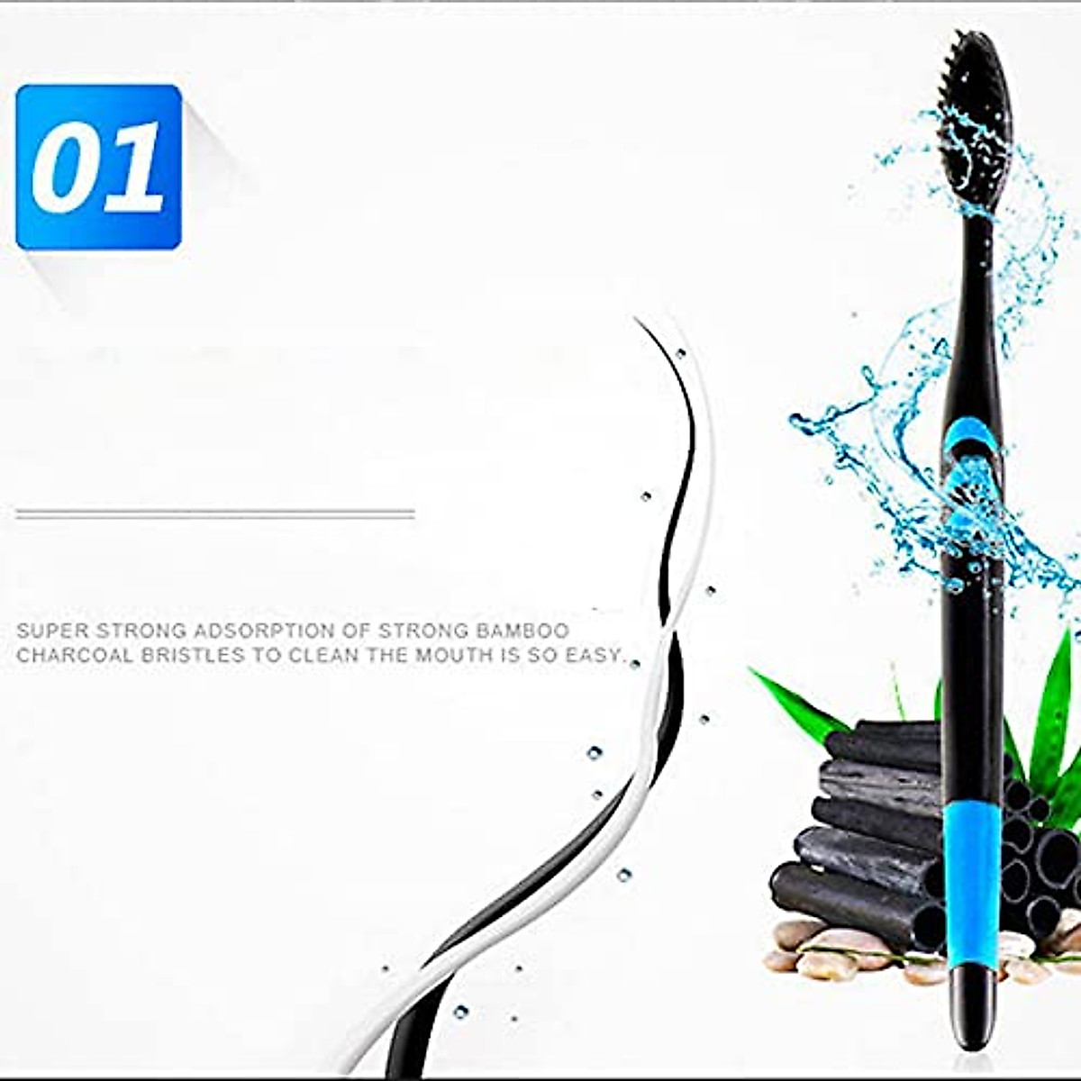 Kiminors dobrygalpe Charcoal Toothbrush Soft Toothbrush Adult Household Cleaning Toothbrush,Black, 30 * 200 * 150 MM