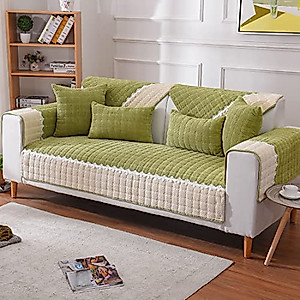 vctops Soft Corduroy Sofa Couch Cover, Plaid Sectional Couch Covers, Non-Slip Sofa Slipcover for Dogs Cats Kids(Grass Green,36"x94")