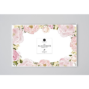 DB Party Studio Paper Placemats Pack of 25 Easy Cleanup Disposable Place Mats Gorgeous Pink Floral Blooms Border For Bridal Shower Wedding Reception Woman's Birthday Dining Table Setting 17" x 11"