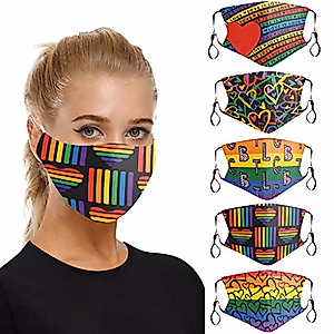 LGBTQ Gay Pride Mouth Face Protective Gear, Adults Rainbow Adjustable Washable Reusable Dustproof Cotton Cloth Covering (5 Colors, 5 Pcs)