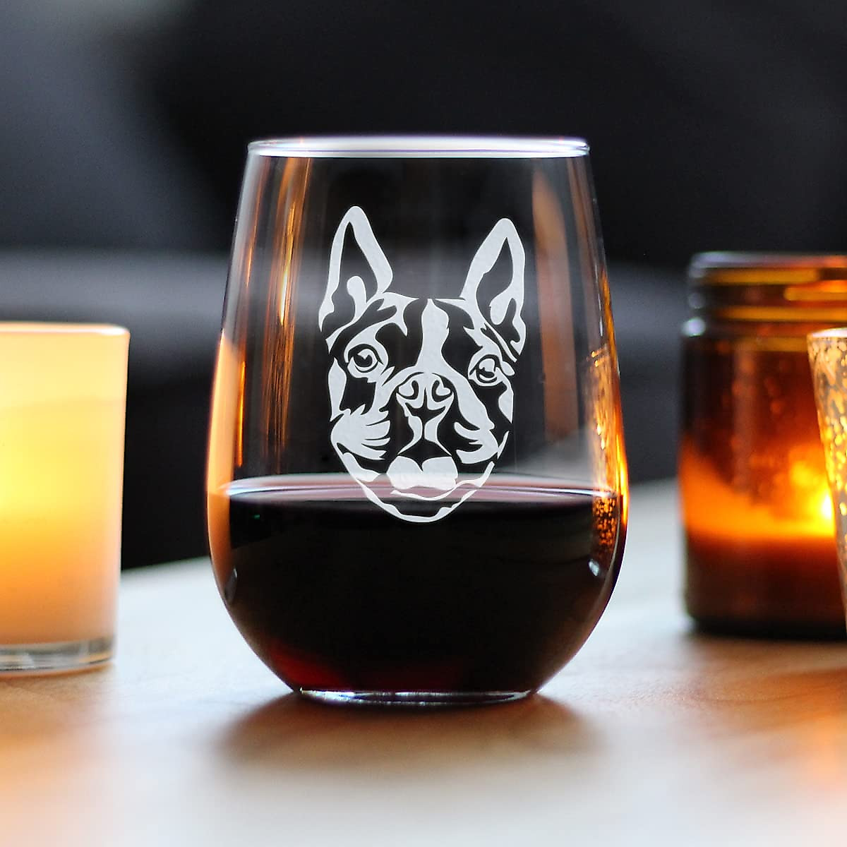 Boston Terrier Face Stemless Wine Glass - Cute Dog Themed Decor and Gifts for Moms & Dads of Boston Terriers - Large 17 Oz