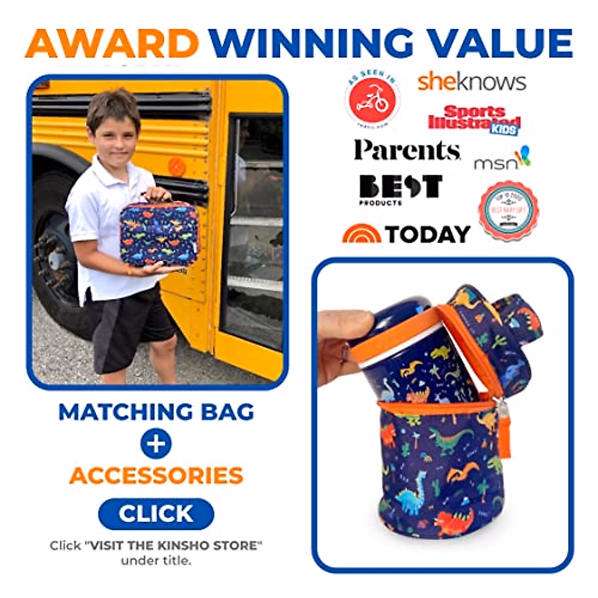 Dinosaur Bento Lunch Box for Boys Toddlers, 5 Portion Sections Secure Lid, Microwave Safe BPA Free Removable Plastic Tray, Pre-School Kid Daycare Lunches Snack Container Ages 3 to 7 Blue Orange