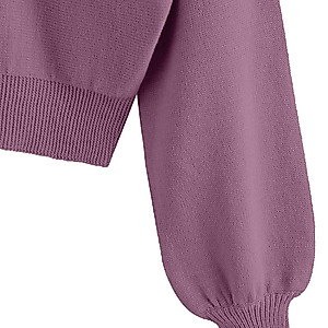 ZAFUL Women's Cropped Sweater V-Neck Long Sleeve Crop Sweater Pullover Jumper Knit Top (1-Red Violet, S)