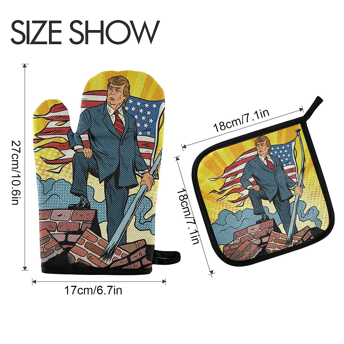 Trump Oven Mitts and Pot Holders Sets Heat Resistant Hot Pads USA Flag Cooking Gloves Handling Kitchen Cookware Bakeware BBQ