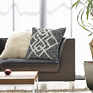 LR Home Tufted Geometric Diamond Modern Throw Pillow, 20" x 20", Black/Cream