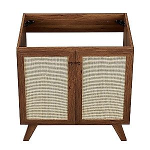 Modway Soma Rattan Weave Bathroom Vanity Cabinet (Sink Basin Not Included), 30 Inch, Walnut