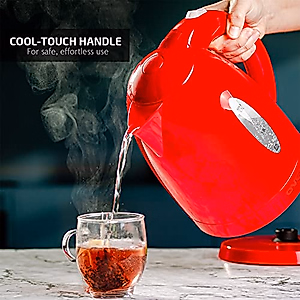 Ovente Electric Kettle 1.7 Liter Hot Water Boiler LED Light, 1100 Watt BPA-Free Portable Tea Maker Fast Heating Element with Auto Shut-Off and Boil Dry Protection, Brew Coffee & Beverage, Red KP72R