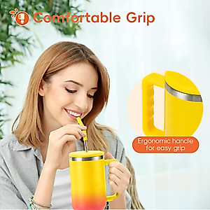 VUSIGN 40 oz Tumbler with Handle and Straw Lid, Stainless Steel Vacuum Insulated Tumbler Travel Mug Water Bottle Cup for Water Iced Tea Coffee Smoothie Car, Red-Yellow Mixed