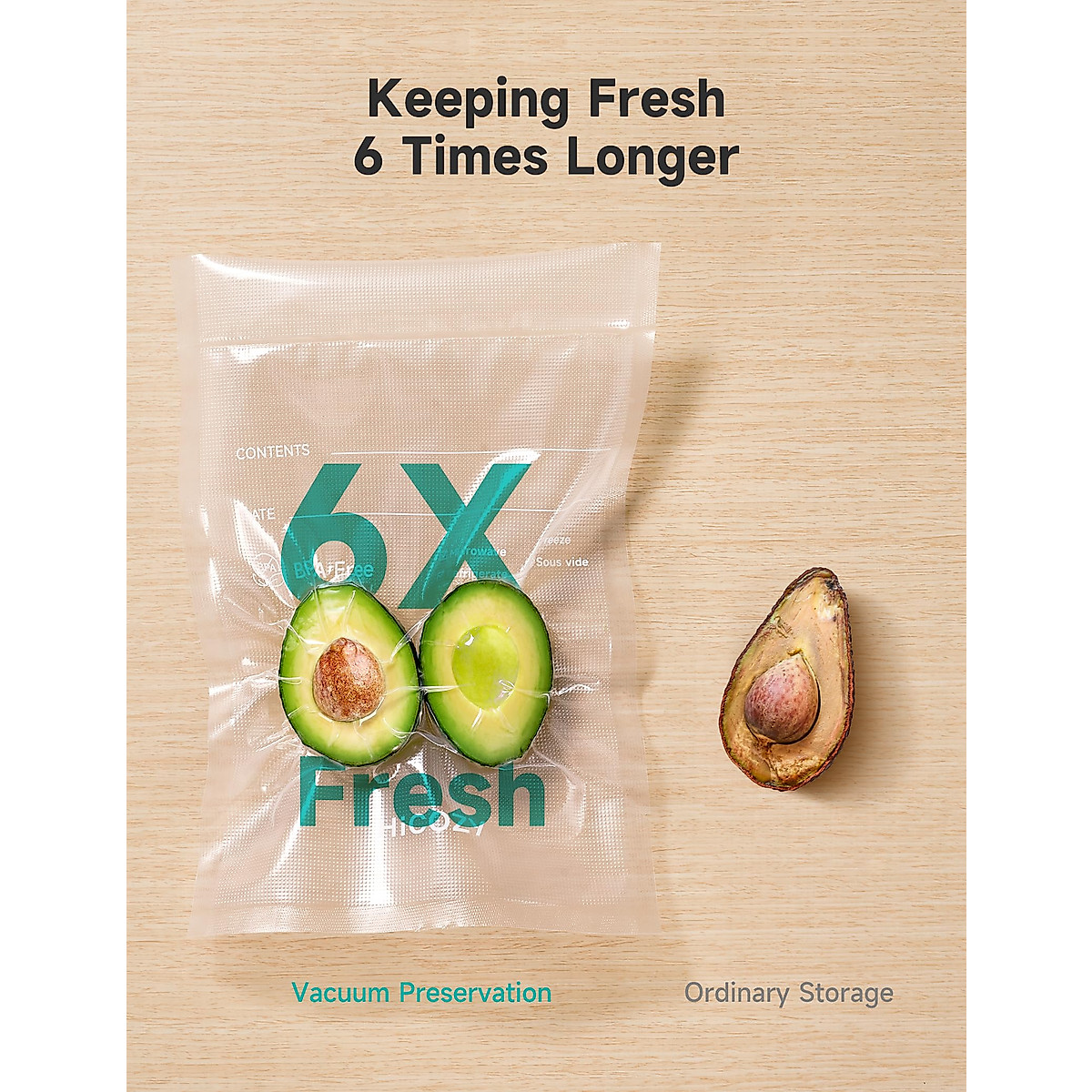 HiCOZY Vacuum Sealer Bags 100 Count 8”x12” for Food Storage, Pre-Cut BPA Free Bag for Meal Prep or Sous Vide Cooking, Safe to Microwave, Dishwasher, Boil, or Freeze