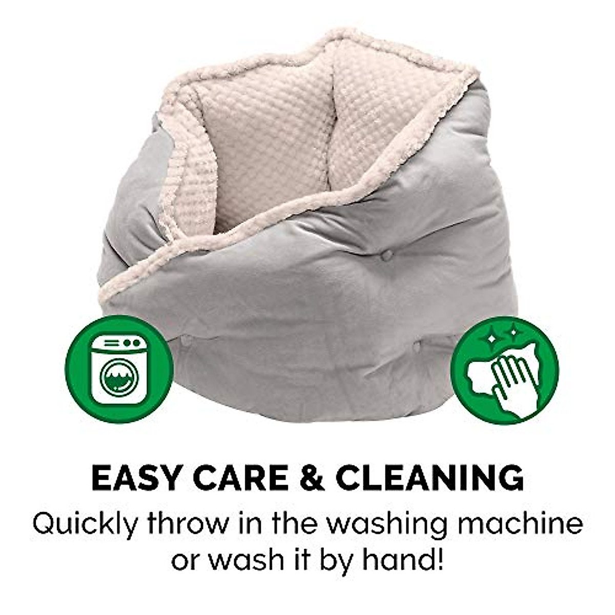 Furhaven 18" Round Teacup (Small) Dog Bed Minky Plush & Velvet Calming Hug Nest, Washable - Silver Gray, 18-inch