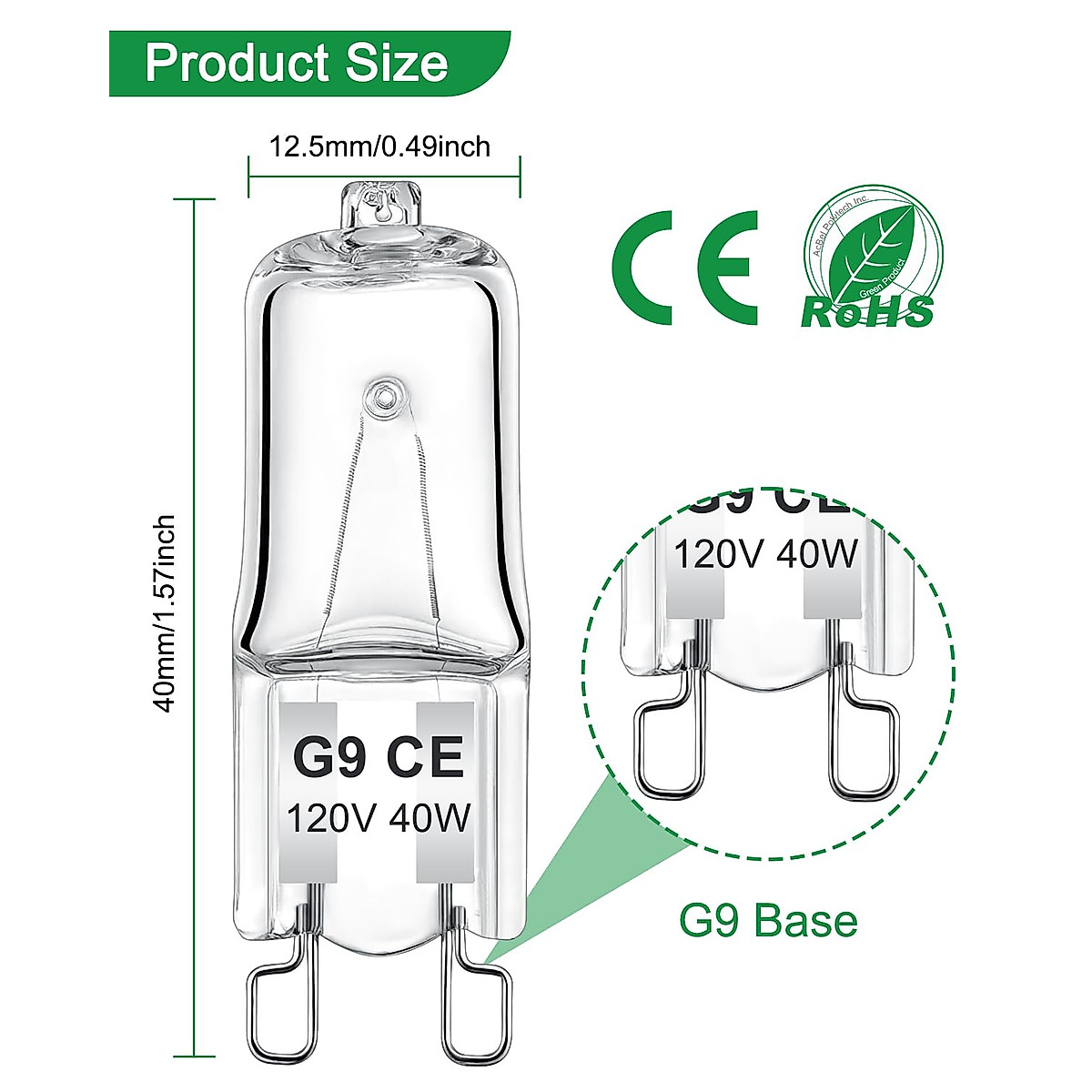 AUZOSL G9 Halogen Bulbs, 12 Pack, 120V, 40W, Dimmable, T4 2 Pin Base, 2700K Warm White (40, Watts)