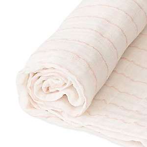 Red Rover Kids Cotton Muslin Swaddle - 47”x 47”- 100% Cotton – Machine Washable – Softer with Every Wash – Playful Designs -Soft, Breathable & Lightweight – Unisex (Pink Stripe)