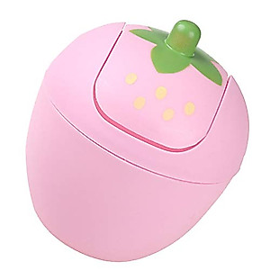 Cute trash bin Strawberry Desk Trash Can Small Plastic Storage Baskets Counter Top Garbage Can Kawaii Trash Bin Pen Holder Desk Organizer with Swing Lid for Home Car rubbish bin Pink small trash bin