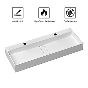 Weibath 47'' Bathroom Vessel Sink Double-Bowl Bathroom Sink Wall Mounted Trough Floating Sink in Matte White