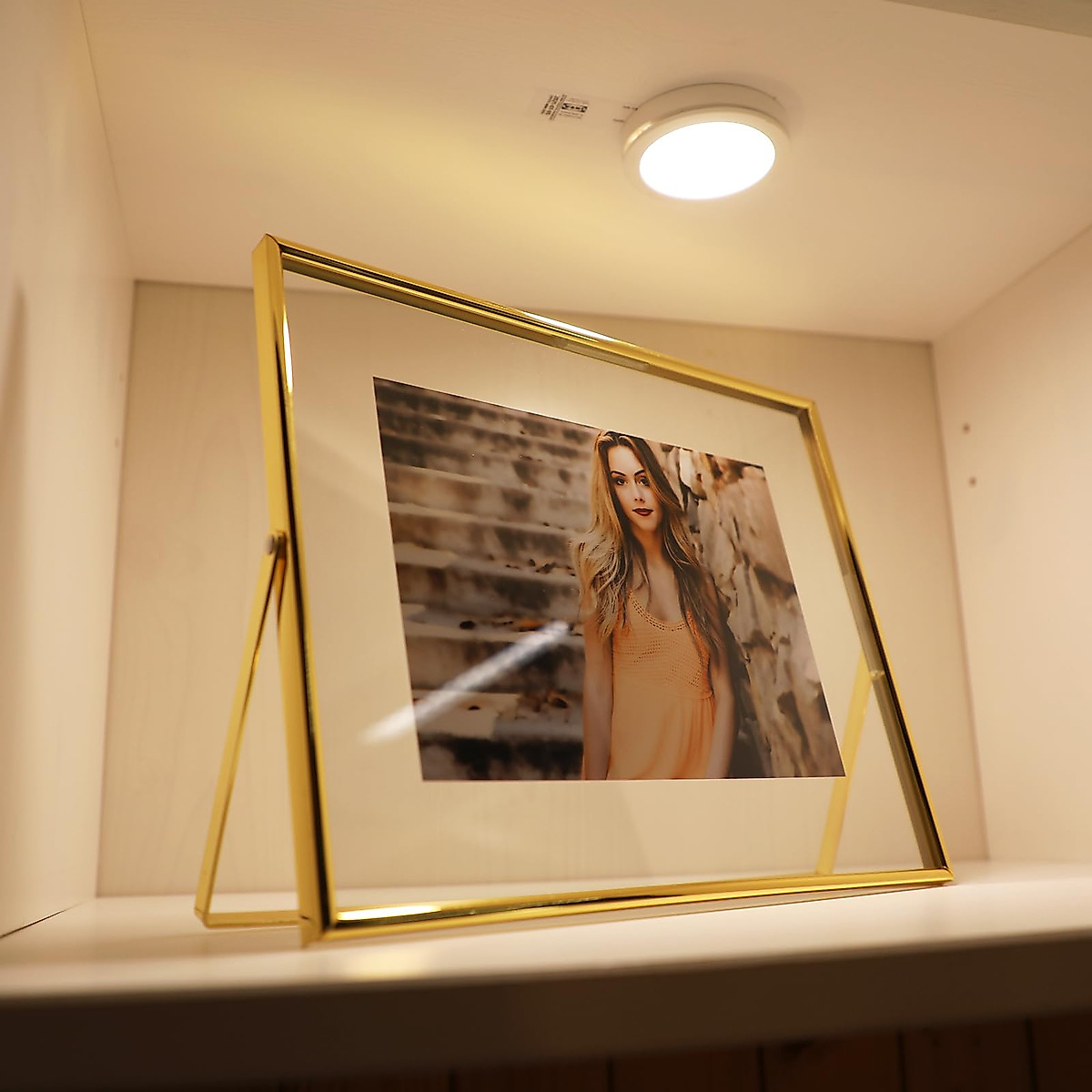 AhaGo Gold Floating Frame(8"×10", Horizontal), For Picture 7x9, 6x8, 5x7, Tabletop Shelf Photo Frame, Home or Office Decor, Classy For Holiday, Birthday or Wedding