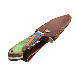 Wild Turkey Handmade Collection 17.25" Fixed Blade Hunting Knife w/Leather Sheath (COLORED WOOD)