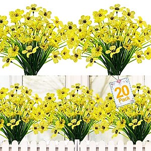 TURNMEON 20 Bundles Orchid (360 Heads) Artificial Flowers for Outdoors UV Resistant Outdoor Flowers Fake Flowers Outside Faux Flowers Plastic Fake Plant for Planters Home Garden Summer Decor (Yellow)