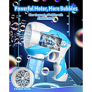 Boerfmo Bubble Gun - Bubble Machine for Kids - 8 Holes Bubbles Wands Blaster with LED Light, Bubble Solution & Batteries - Boys Toys Gifts for Ages 3+, for Outdoor Party, Easter Basket Stuffers