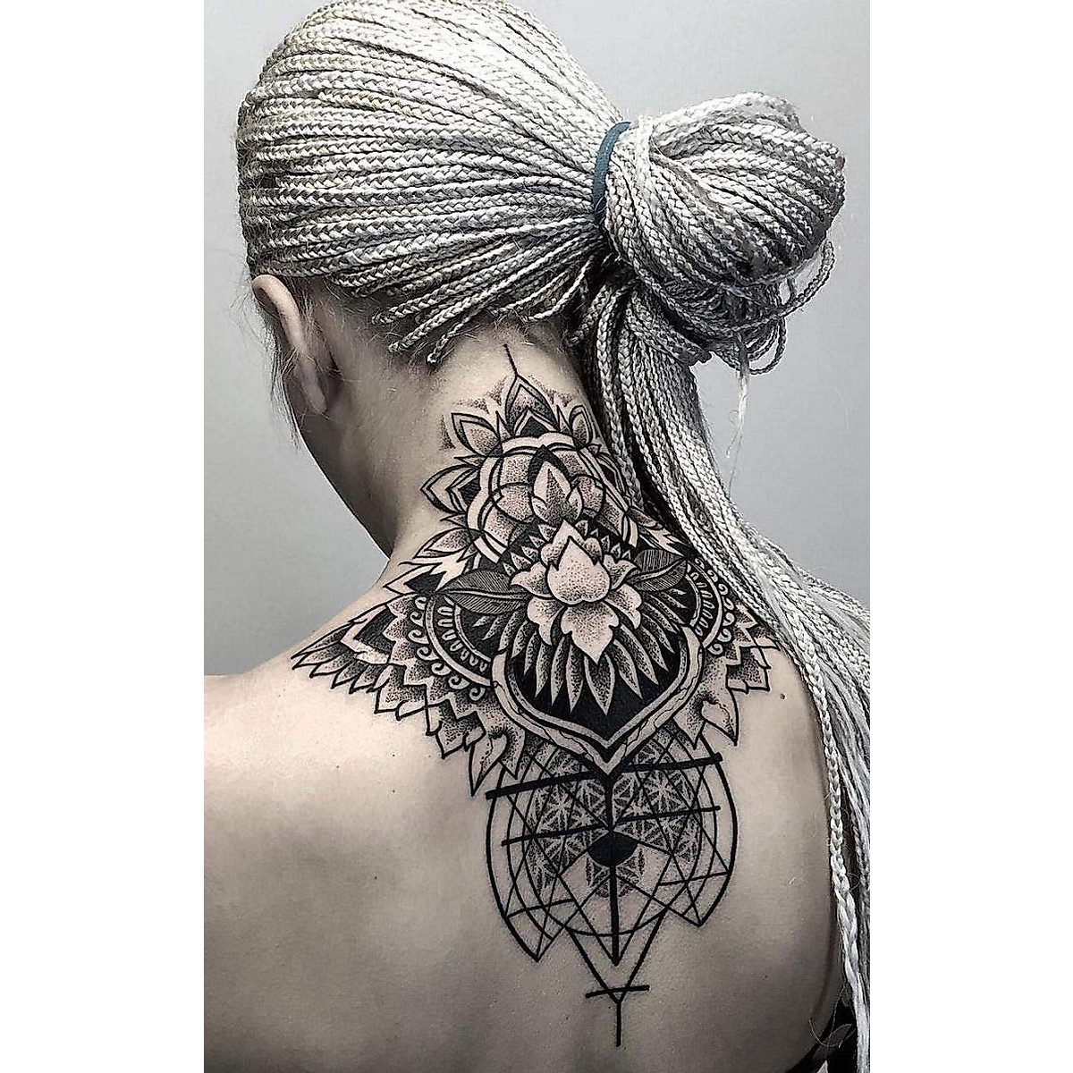 Temporary Floral Tattoos Adults for Women Temporary Neck Long Lasting Temp Realistic Fake Unique Tattoo Mandala Body flowers Sticker Women Real Looking Fake Tatoos (geometry)