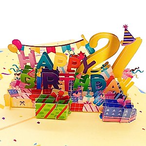 Liif Happy 21st 3D Greeting Pop Up Birthday Card, 21 Birthday Card For Him, Her, Son, Daughter, sister | With Message Note & Envelop | Large Size 8 x 6 inch