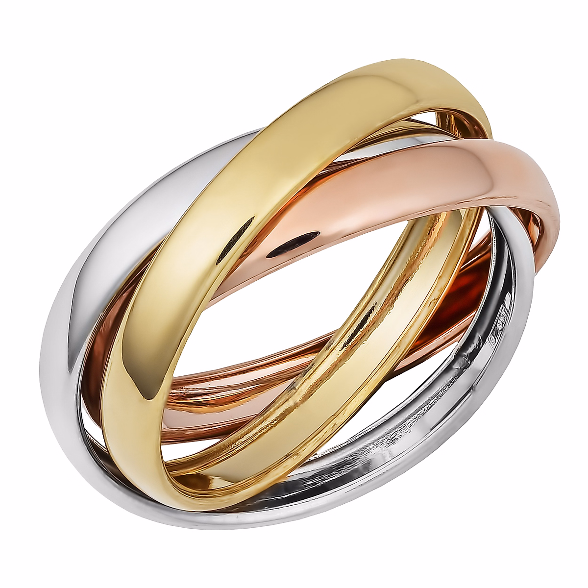 Kooljewelry 14k Tricolor Gold High Polish Trinity Rolling Ring for Women
