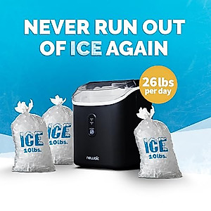 Newair Nugget Countertop Ice Maker Machine | 26 lbs. | Electric Sonic Ice Maker in Matte Black, Self-Cleaning Function, Refillable Water Tank, Perfect Canes Ice for Kitchens, Offices, Home Coffee Bars