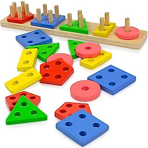 Play22 Montessori Toys for 1 2 3 Years Old Toddlers Boys Girls - Wooden Sorting & Stacking Educational Kids Learning Toys Color Recognition Stack and Sort 20Pc, Great Gift – Original